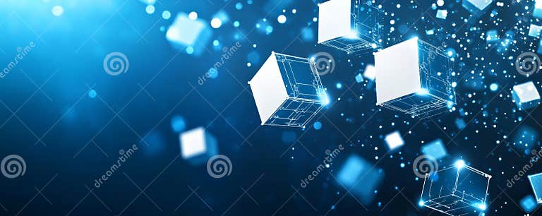 Abstract Digital Blockchain Network Concept with Glowing Blue Cubes on a Dark Background Stock ...