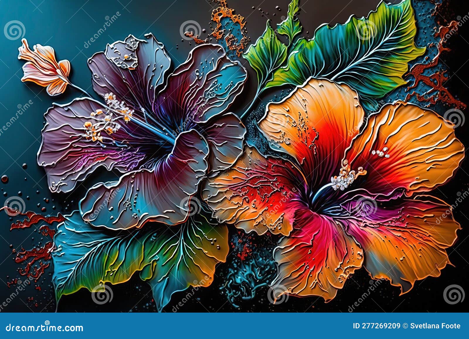 Abstract Digital Oil Painting of Colorful Hibiscus Flowers .AI ... Abstract Digital Oil Painting of Colorful Hibiscus Flowers .AI ...