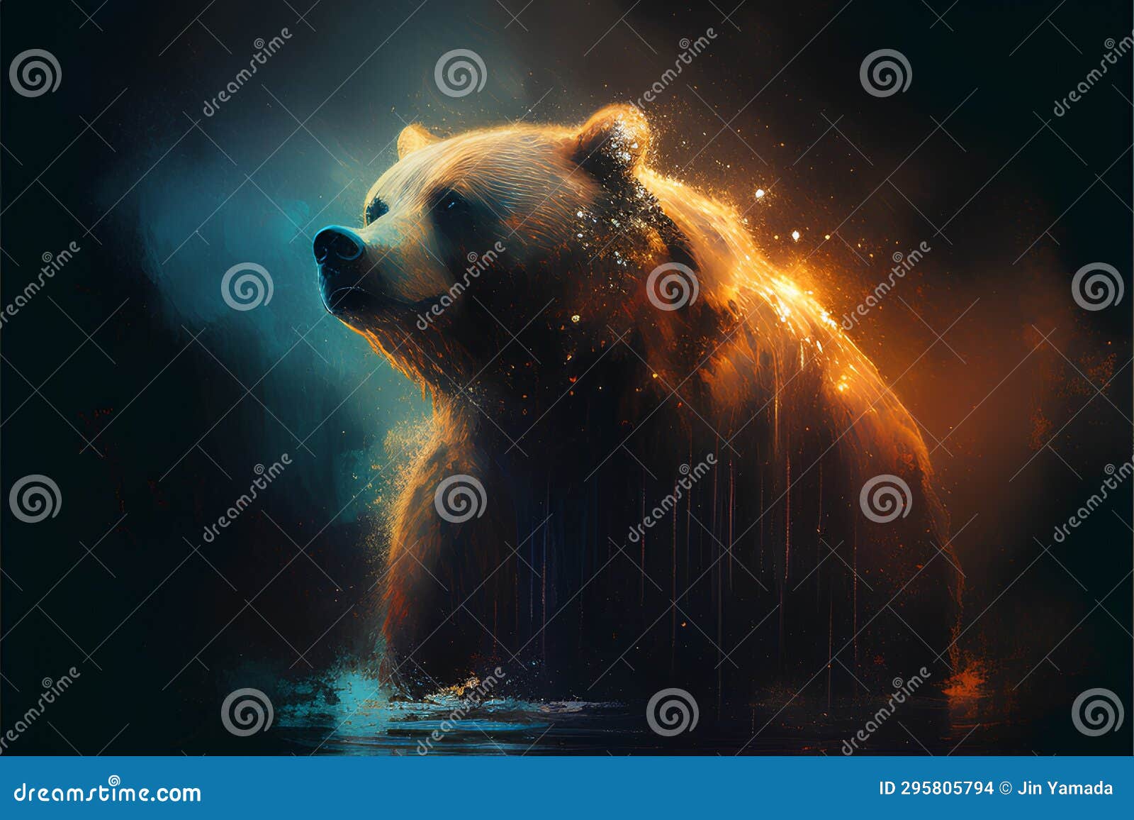 Abstract Digital Painting of a Brown Bear on a Dark Background. Stock ...