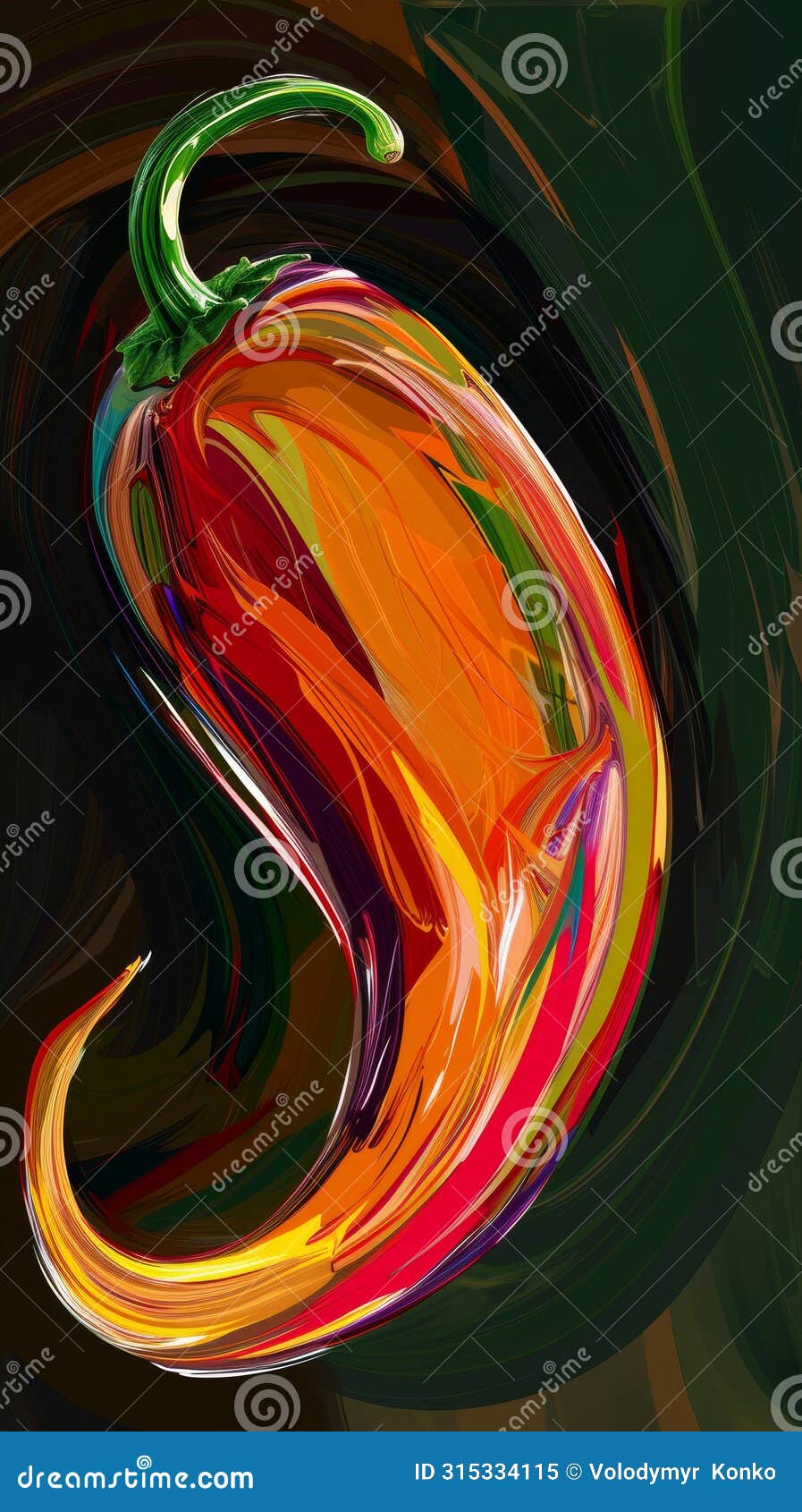 Abstract Digital Painting of a Chili Pepper Stock Illustration ...