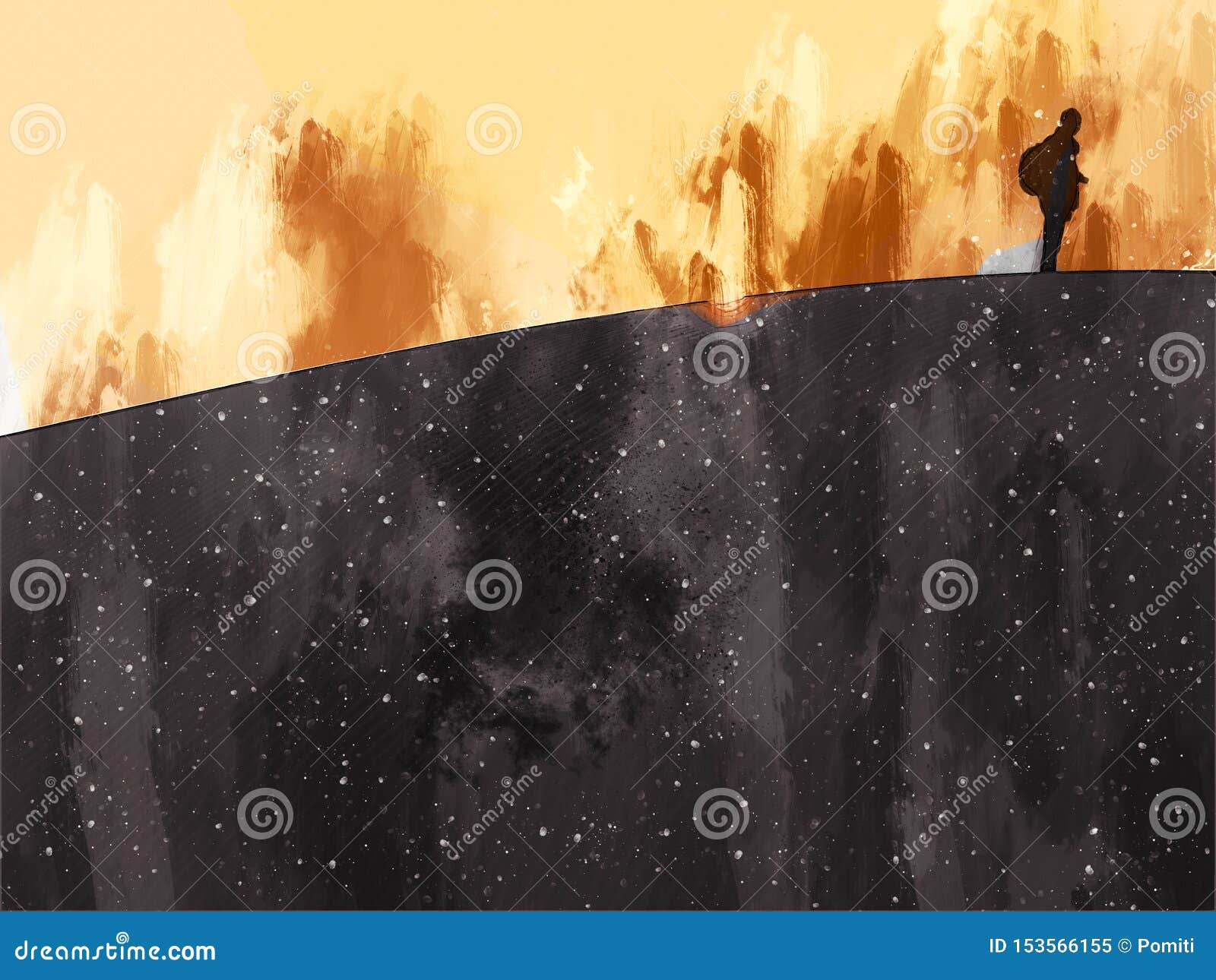 Abstract Digital Painting of Desert with Man on Sand Dune Stock ...