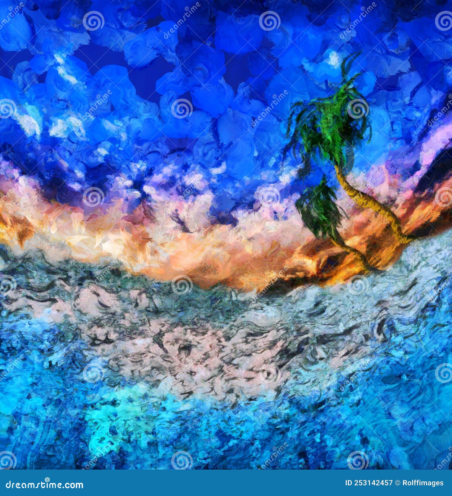 Abstract Digital Painting Island Stock Illustration - Illustration of ...