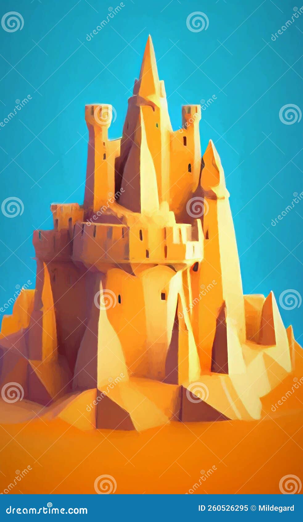 Low Poly Sand Castle - Stylized Digital Art Stock Illustration ...