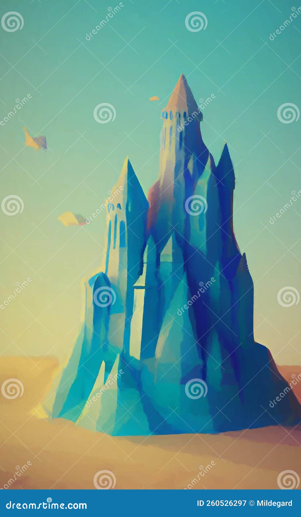 Low Poly Sand Castle - Stylized Digital Art Stock Illustration ...