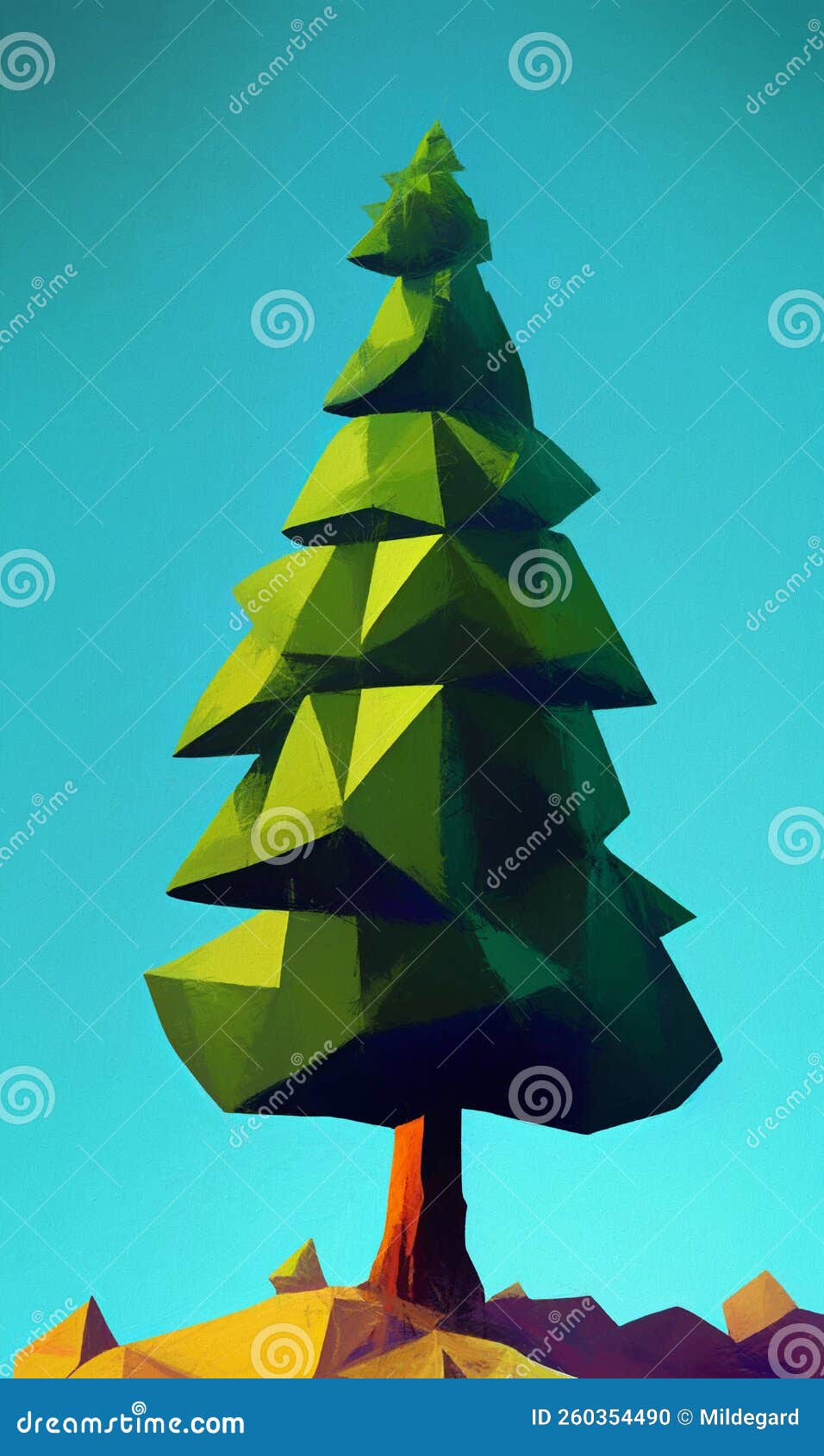 Low Poly Fir Tree - Digital Painting Stock Illustration - Illustration ...