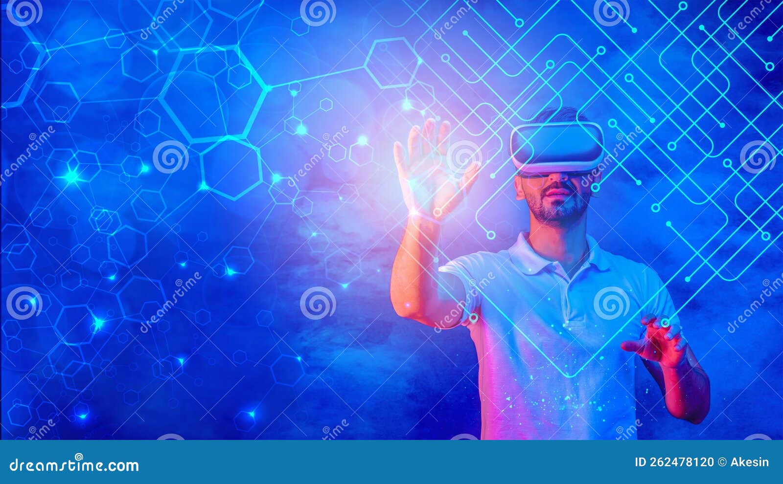 Abstract Digital Pattern Overlay with Blured Man Wearing 3d Goggle ...