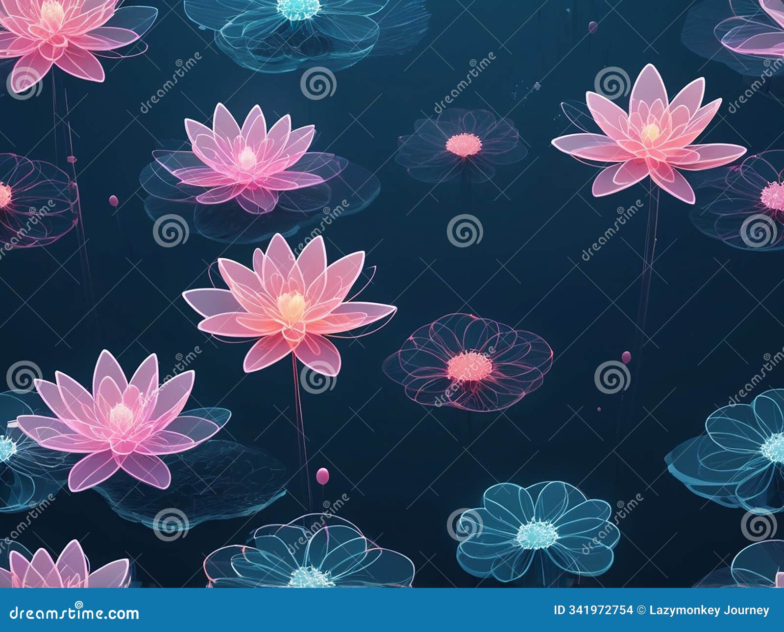 Abstract Digital Pink Flowers on the Water Wireframe Light Connection ...