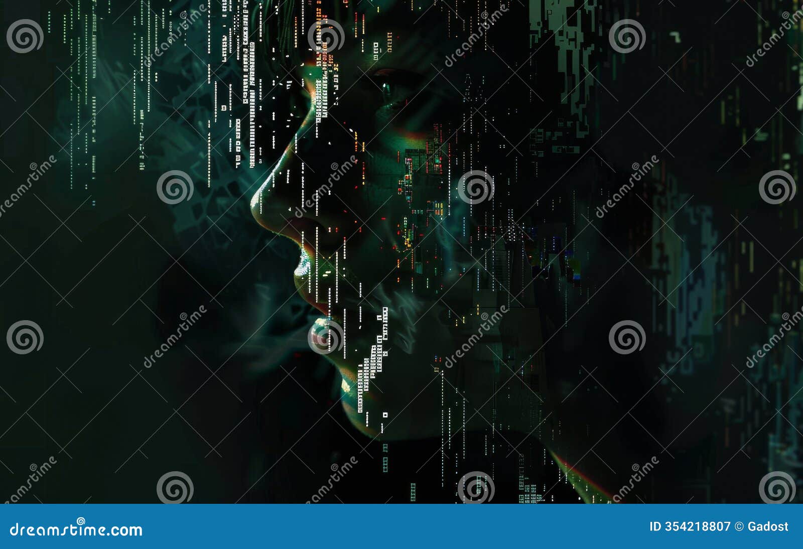 Abstract Digital Profile of Human Face with Matrix-Style Code Overlay ...
