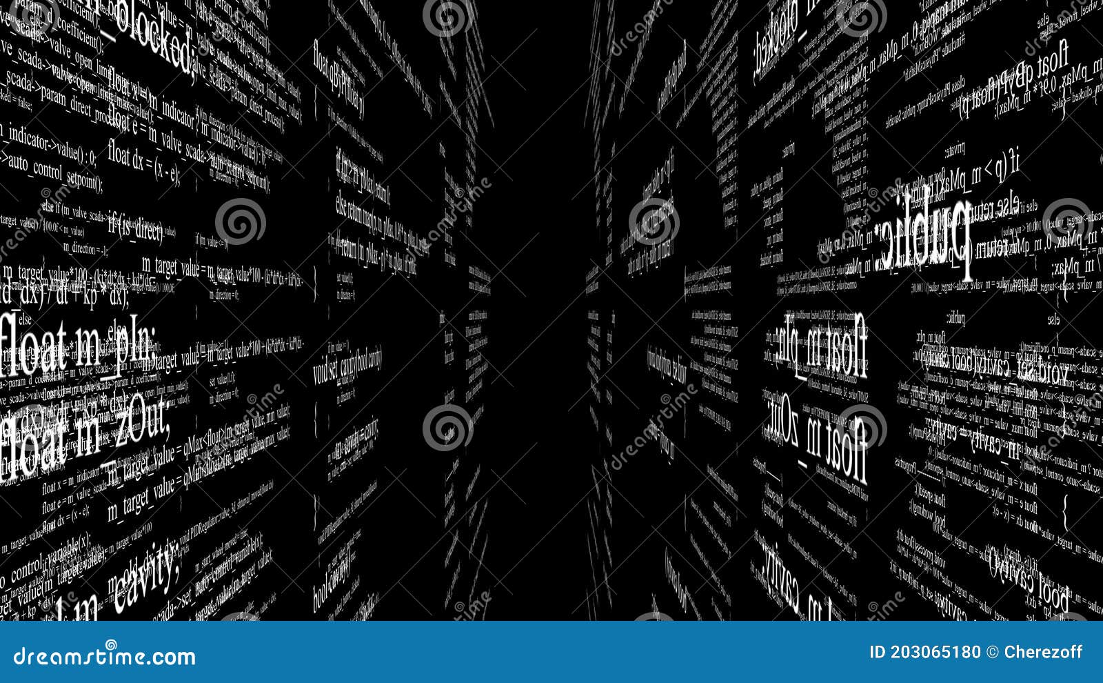 Abstract Digital Program Code in Blocks on a Black Background Stock ...