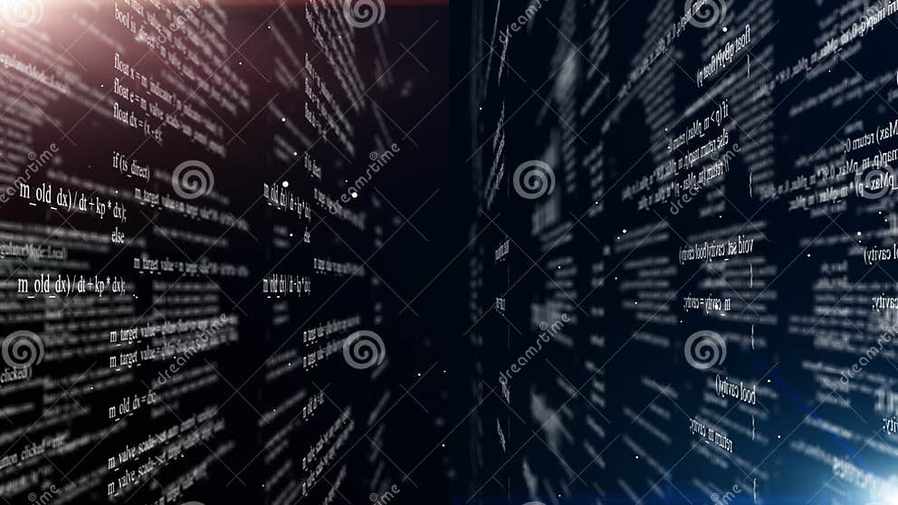 Abstract Digital Program Code in Blocks on a Black Background Stock ...