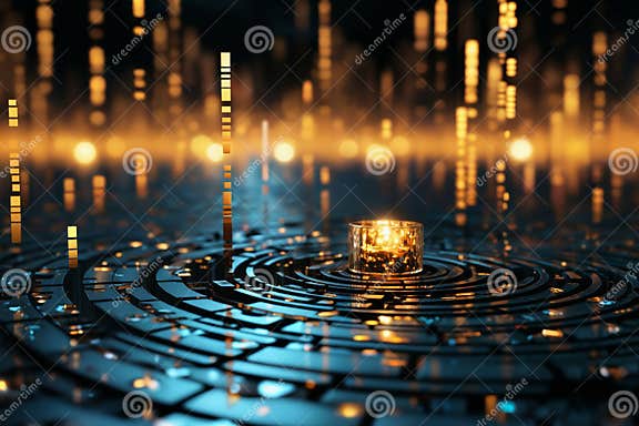 Abstract Digital Quantum Background with a Central Glow Element and ...