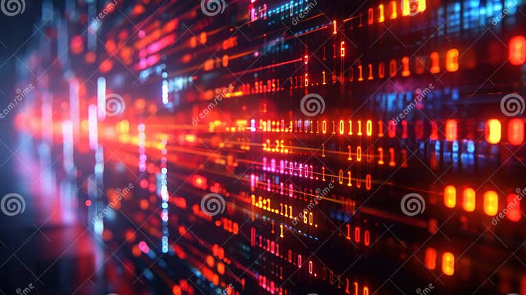 Abstract Digital Representation of Binary Data with Glowing Lines and Dots Stock Illustration ...