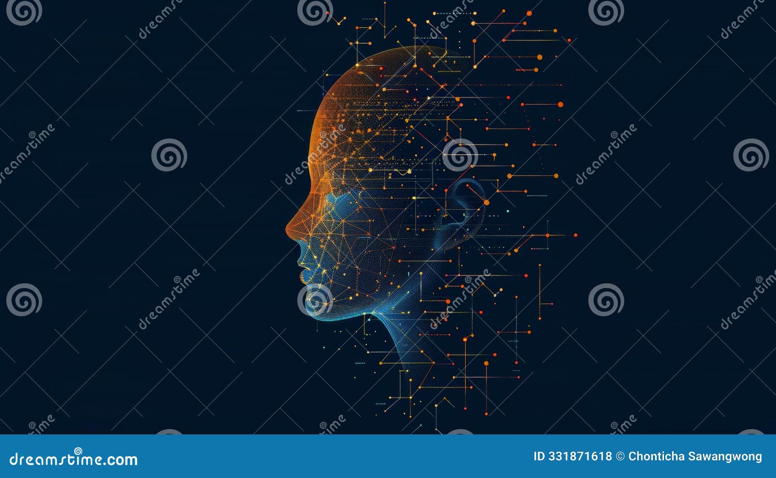 Abstract Digital Representation of a Human Head with Glowing Circuits ...