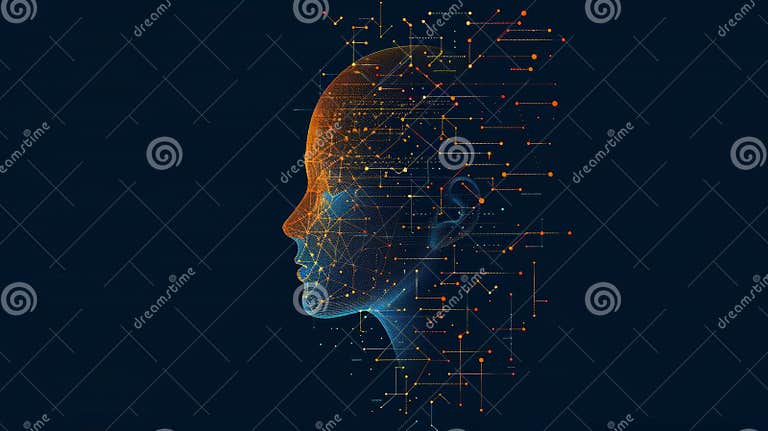 Abstract Digital Representation of a Human Head with Glowing Circuits ...