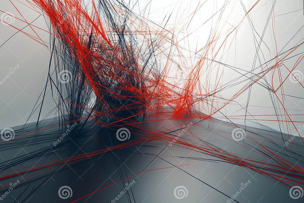 Abstract Digital Representation of Interconnected Red and Black Fiber ...