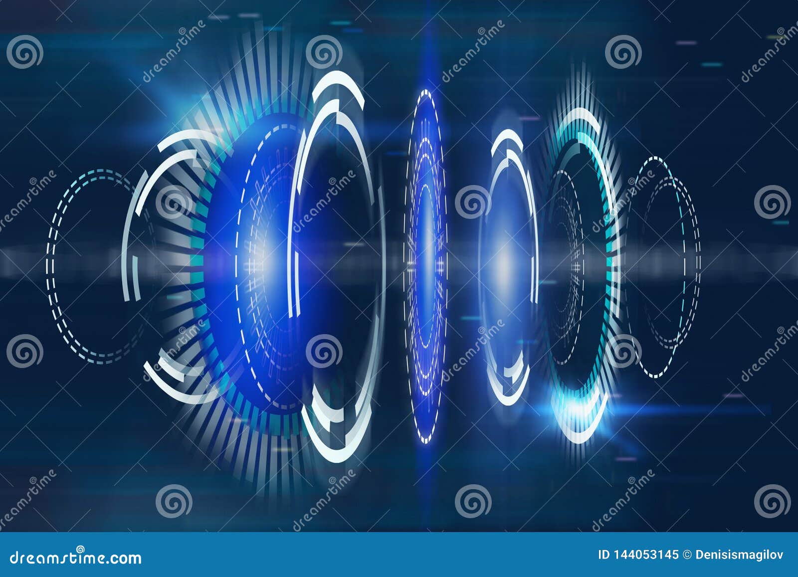 Abstract Digital Round Button on Space Backdrop. Technology and ...