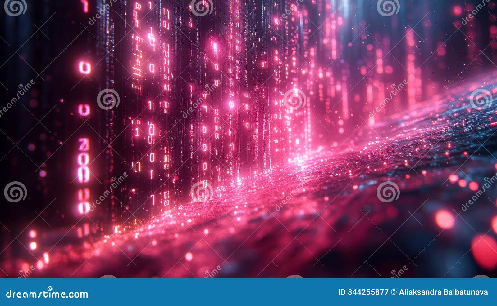 Abstract Digital Scene with Bright Pink Code Streams, Depicting a ...