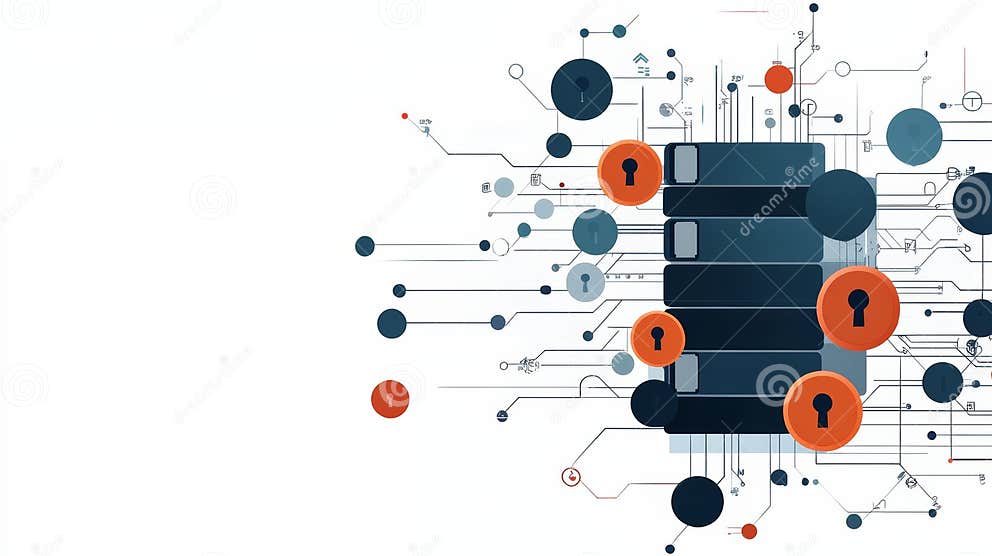 Abstract Digital Security Graphic with Data Storage, Locks, and ...