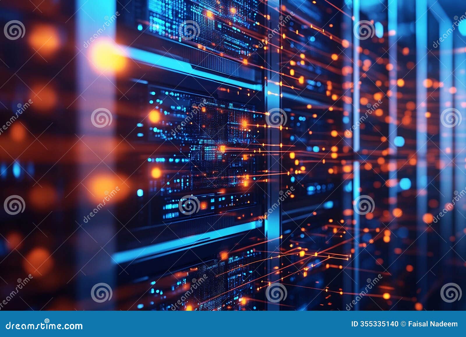 Abstract Digital Server Network Technology Background Blue Orange Data ...