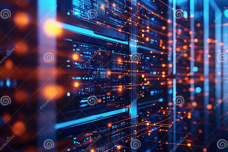 Abstract Digital Server Network Technology Background Blue Orange Data ...