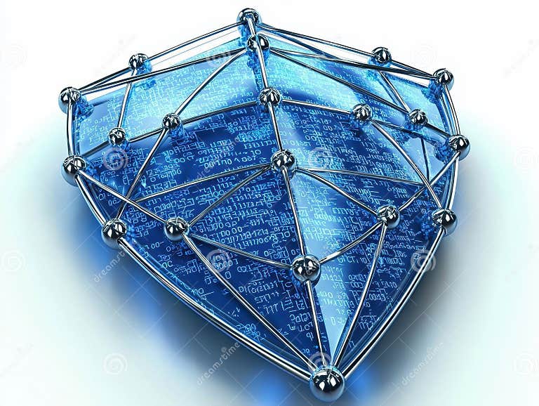 Abstract Digital Shield Representing Cybersecurity with Interconnected Nodes and Binary Code ...