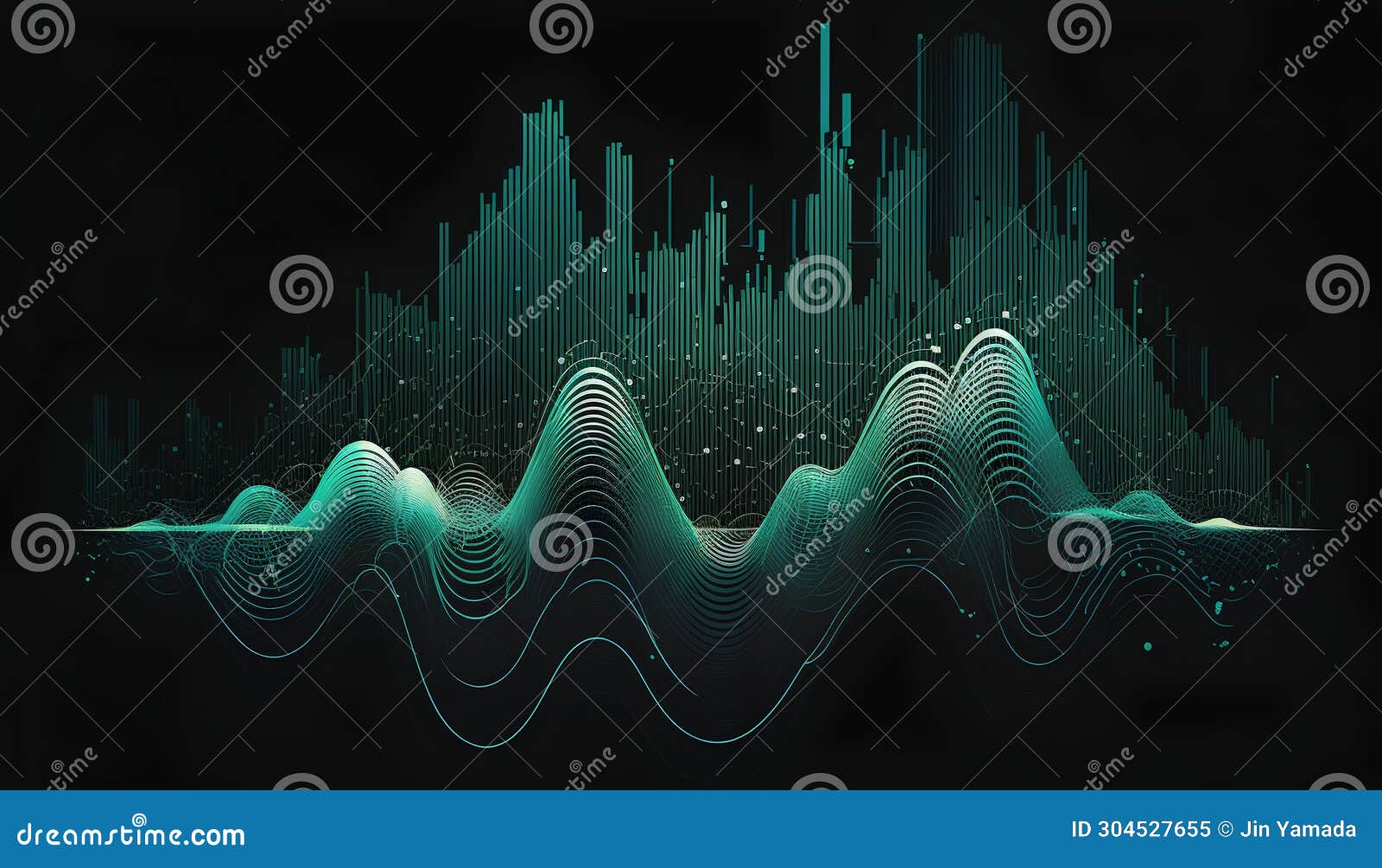 Abstract Digital Sound Wave on Dark Background, 3d Render Illustration ...