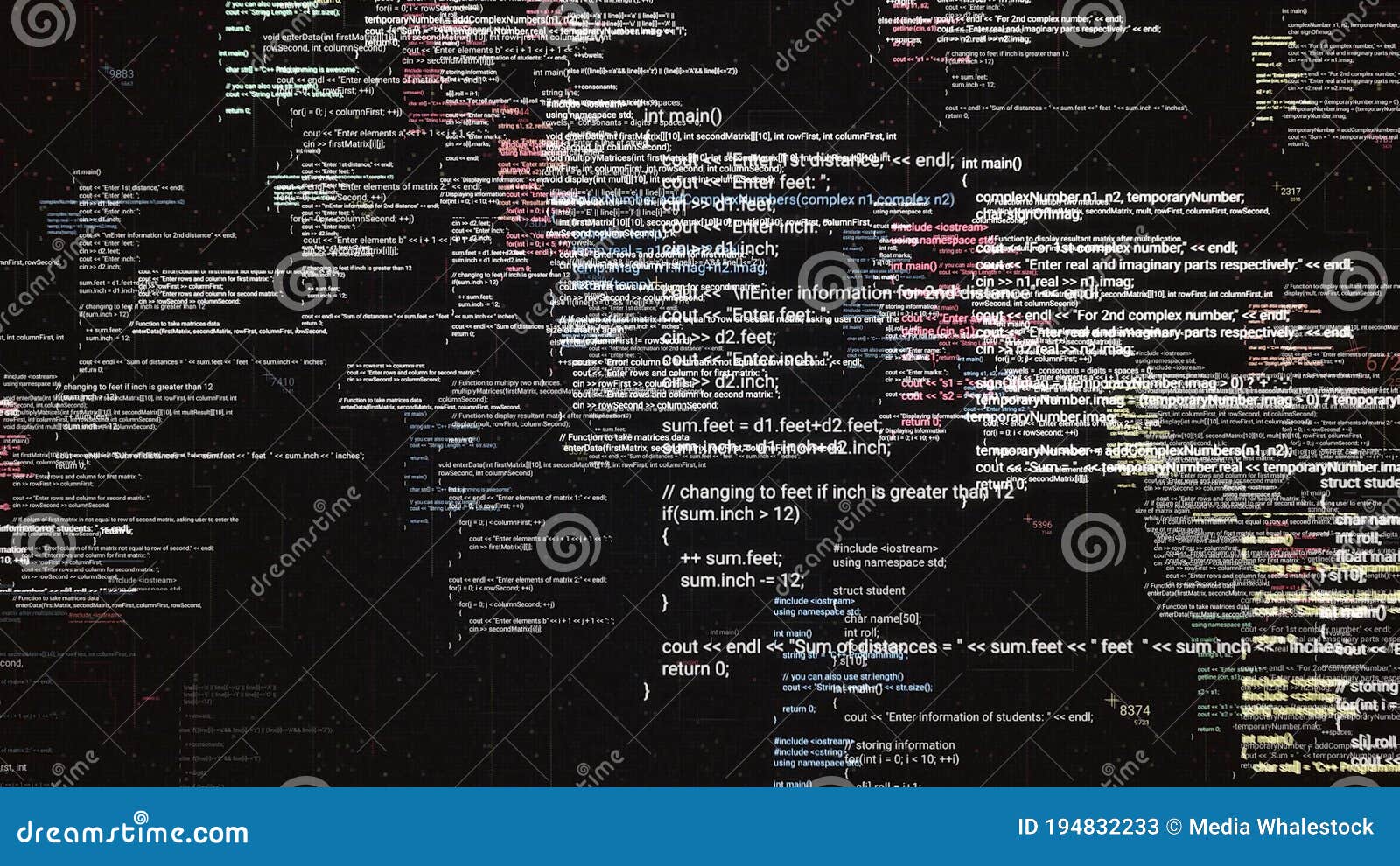 Abstract Digital Source Code Of A Computer Program On Virtual Display Animation Statistics