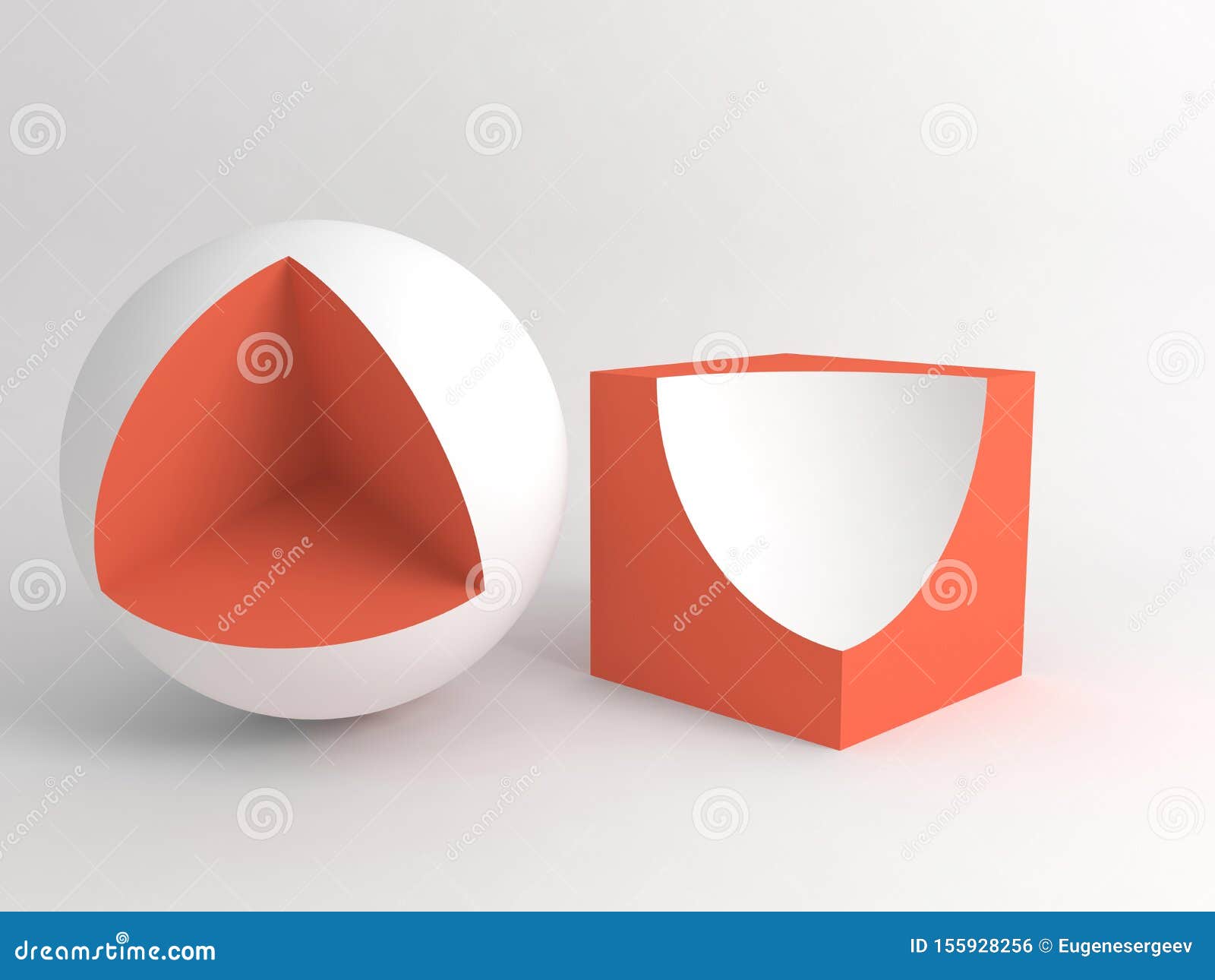 3d Sliced Red White Cube and Sphere Stock Illustration - Illustration ...