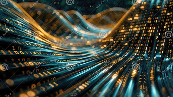 Abstract Digital Stream of Binary Code in Gold and Teal Hues Stock ...