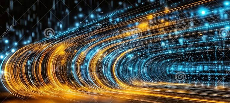 Abstract Digital Stream of Binary Code in a Tunnel, Representing Data ...