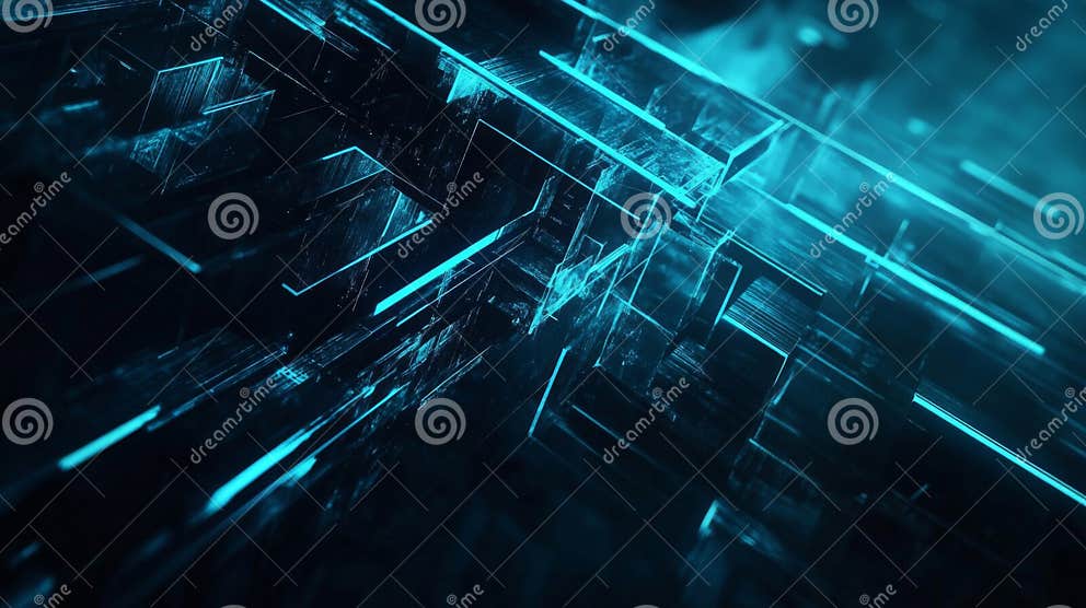 Abstract Digital Structure with Glowing Cyan Lines Stock Illustration ...