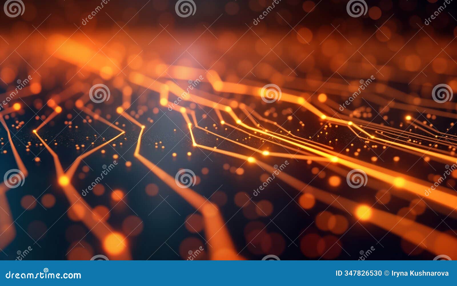 Abstract Digital Tech Background Shows Glowing Orange-golden Circuit ...