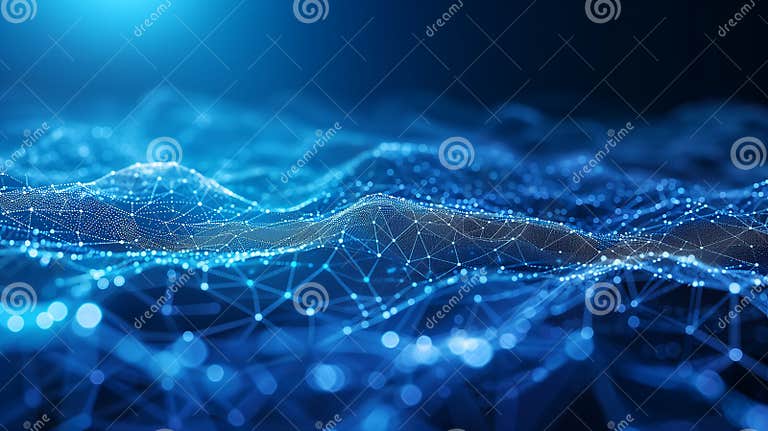 Abstract Digital Technology Background with a Flowing Blue Network Mesh Wave Stock Illustration ...