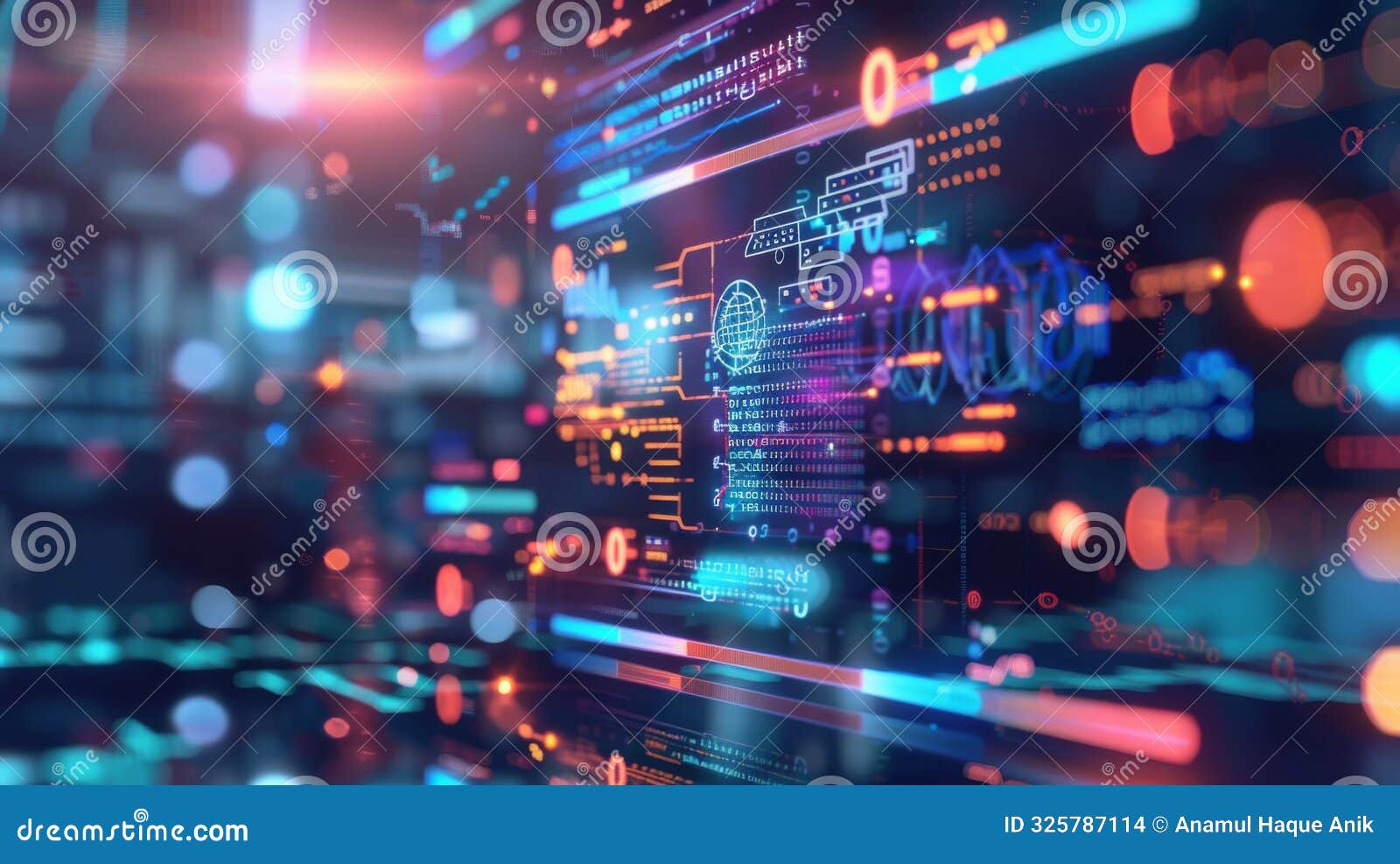 Abstract Digital Technology Background with Light and Bokeh Stock Photo ...