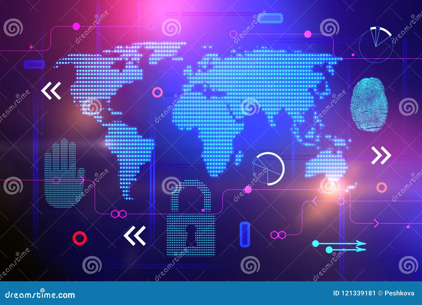 Abstract Digital Technology Elements and World Map Stock Image - Image ...