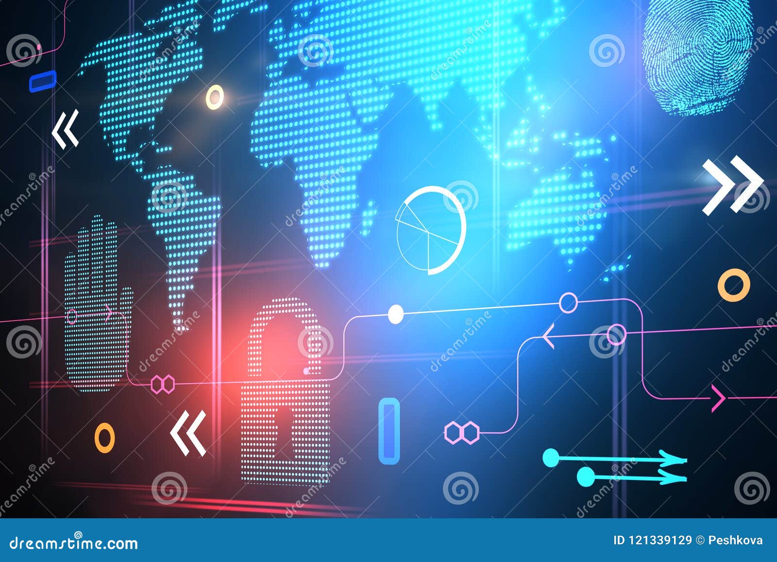 Abstract Digital Technology Elements and World Map Stock Image - Image ...