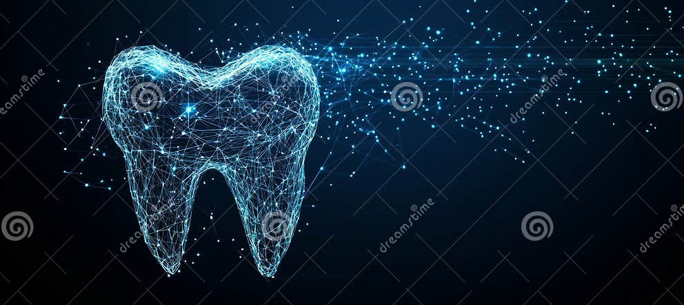 Abstract Digital Tooth Design on Blue Tech Background Featuring Lines ...