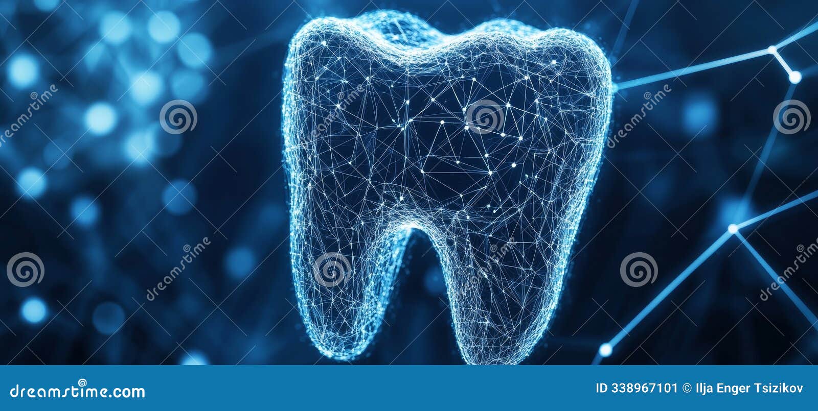 Abstract Digital Tooth Illustration on Blue Tech Background with Lines ...