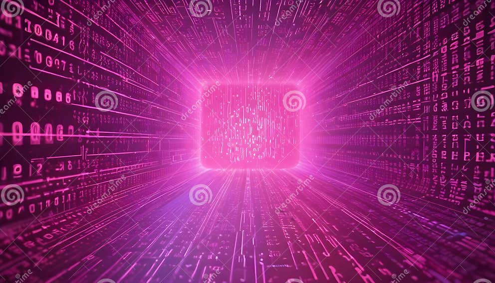 Abstract Digital Tunnel with Glowing Pink Lines and Binary Code Stock ...