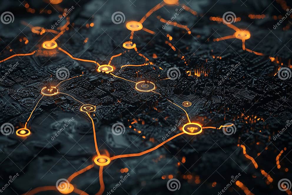 An Abstract Digital Visualization of a City Network Featuring Luminous ...