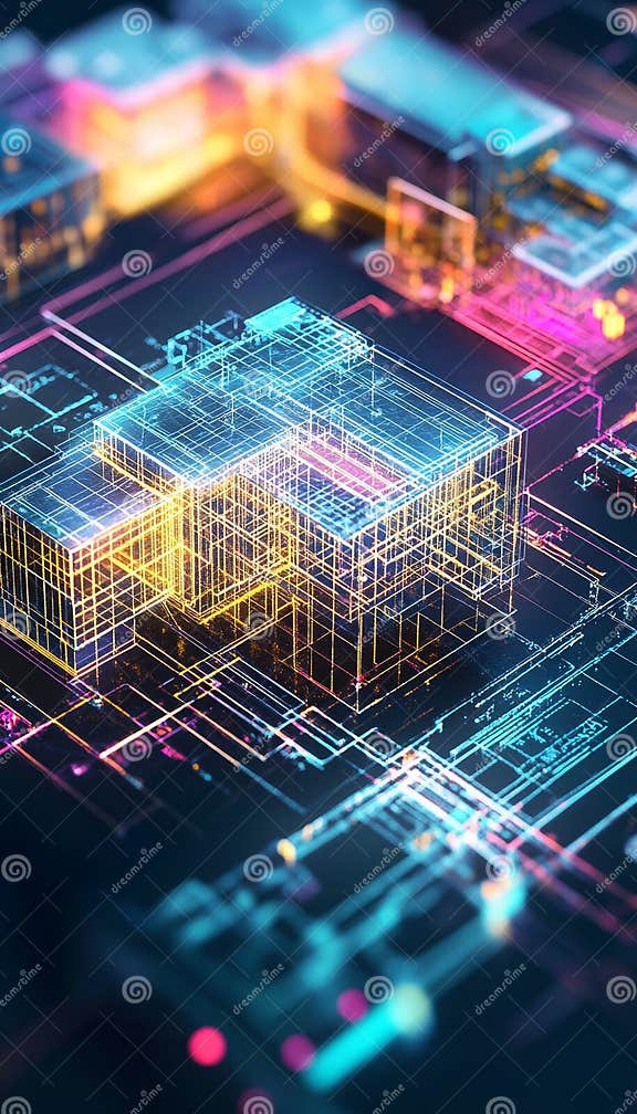 Abstract Digital Visualization of a 3d Structure Featuring Technical ...