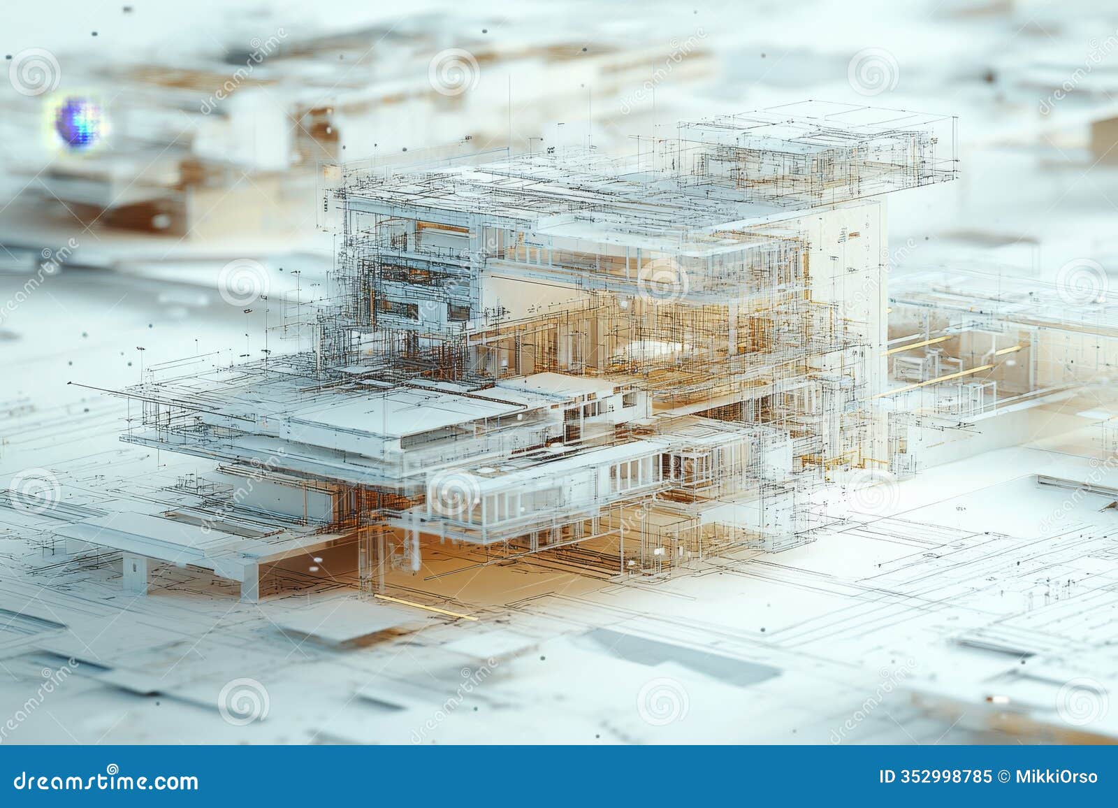 Abstract Digital Visualization of a 3d Structure Featuring Technical ...