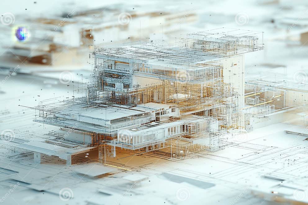 Abstract Digital Visualization of a 3d Structure Featuring Technical ...