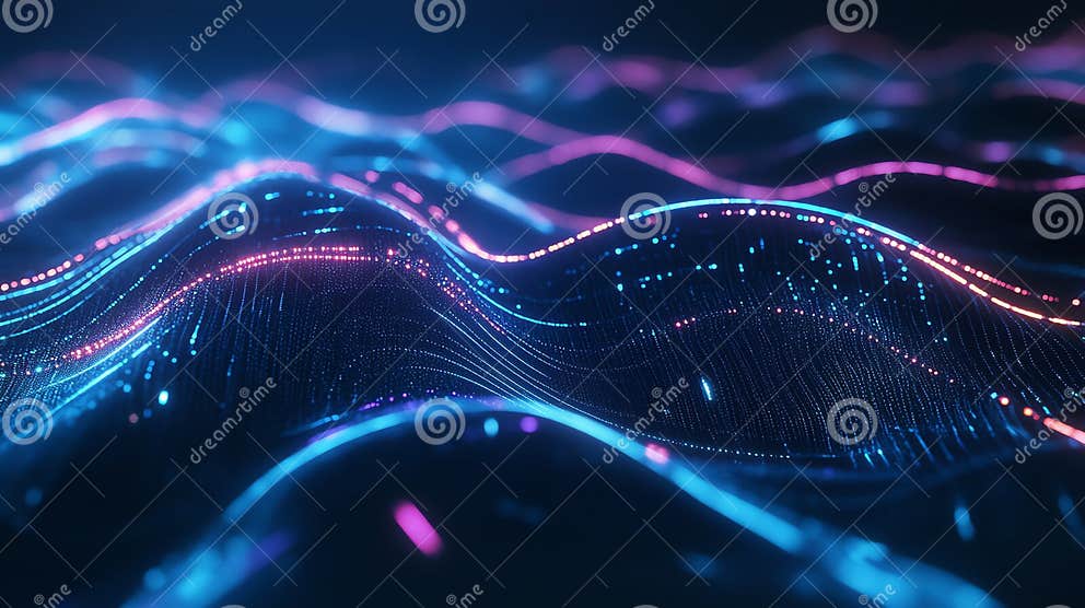 Abstract Digital Wave Blue Purple, Glowing Particles, Technology ...