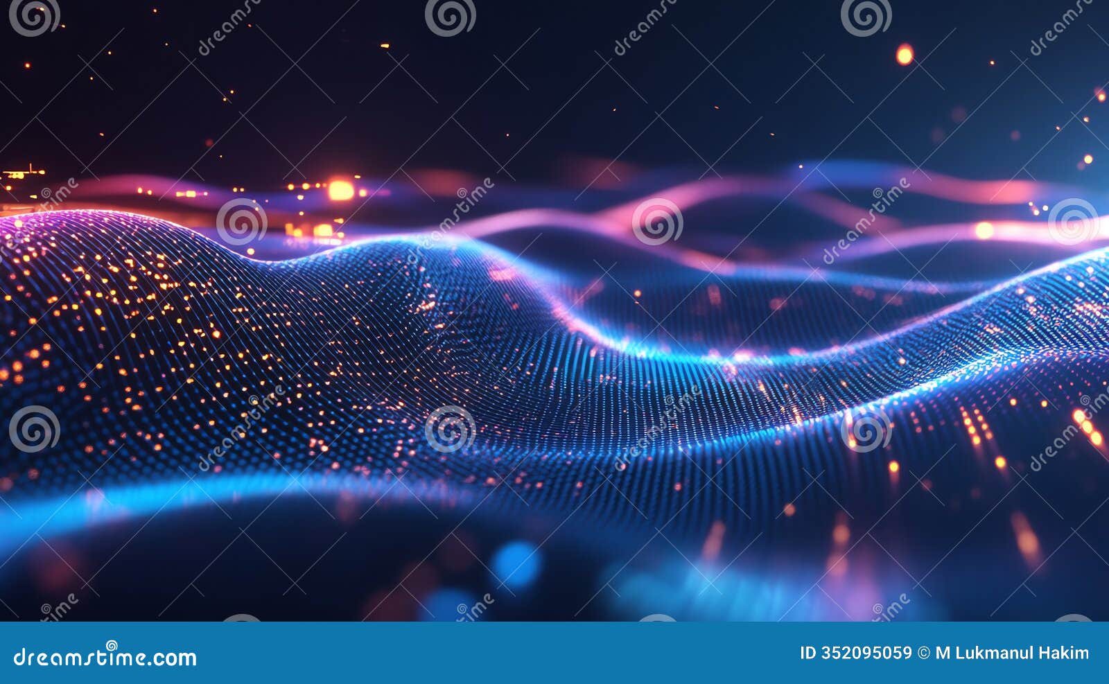 Abstract Digital Wave Blue Purple, Glowing Particles, Technology ...