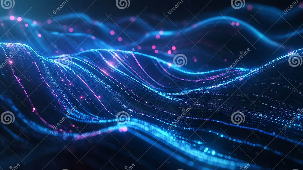 Abstract Digital Wave Blue Purple, Glowing Particles, Technology ...