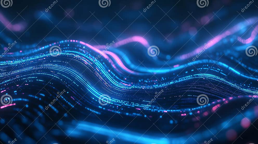 Abstract Digital Wave Blue Purple, Glowing Particles, Technology ...