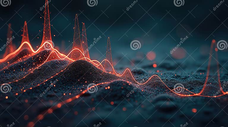 Abstract Digital Wave Data Visualization with Glowing Lines and Particles Stock Illustration ...