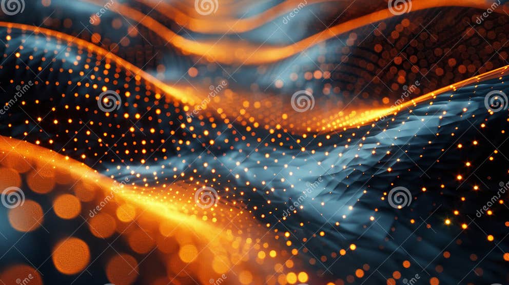 Abstract Digital Wave with Orange and Blue Dots, Representing Data ...