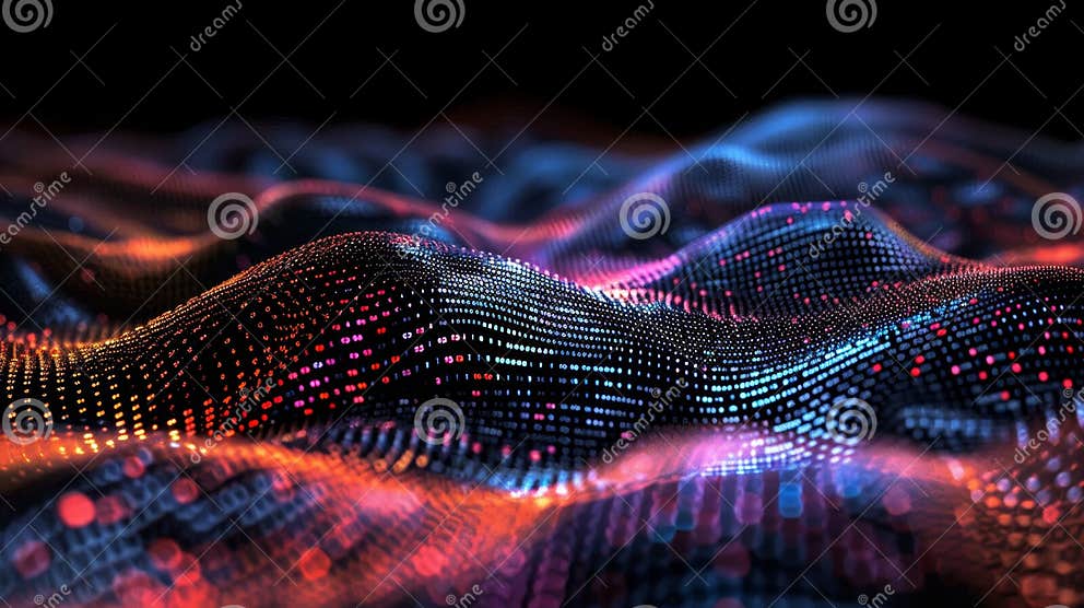 Abstract Digital Wave Pattern with Glowing Dots, Generative AI Stock ...
